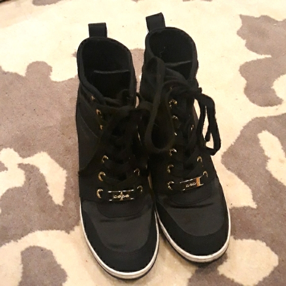 bebe | Shoes | Bebe Wedge Satin Sneakers Size 7 | Poshmark